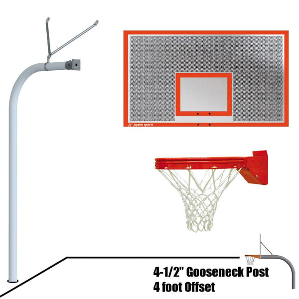 Jaypro Gooseneck Basketball System (4-1/2" Pole with 4' Offset) 72"W x ...