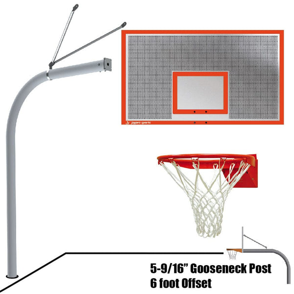 Jaypro Gooseneck Basketball System (5-9/16" Pole with 6' Offset) 72"W ...