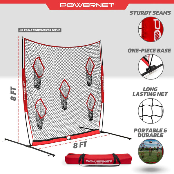 Powernet Football QB Pass Accuracy Trainer 8' x 8' Portable Passing Ne ...
